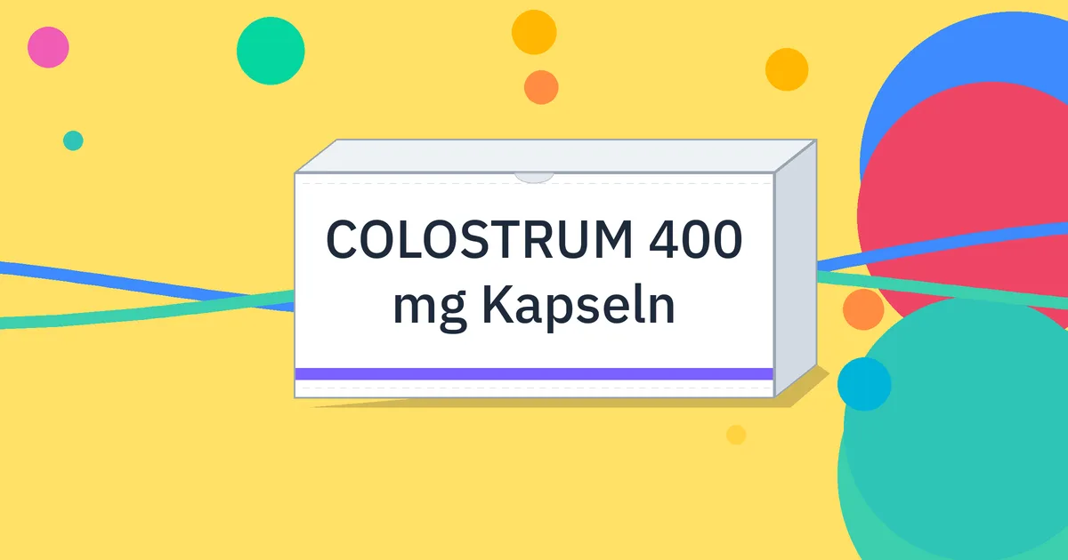 Symbolbild: Packung mit der Aufschrift COLOSTRUM 400 mg Kapseln (PZN 09239435) – Verfügbarkeit und Bezug in Apotheken in Frankfurt am Main