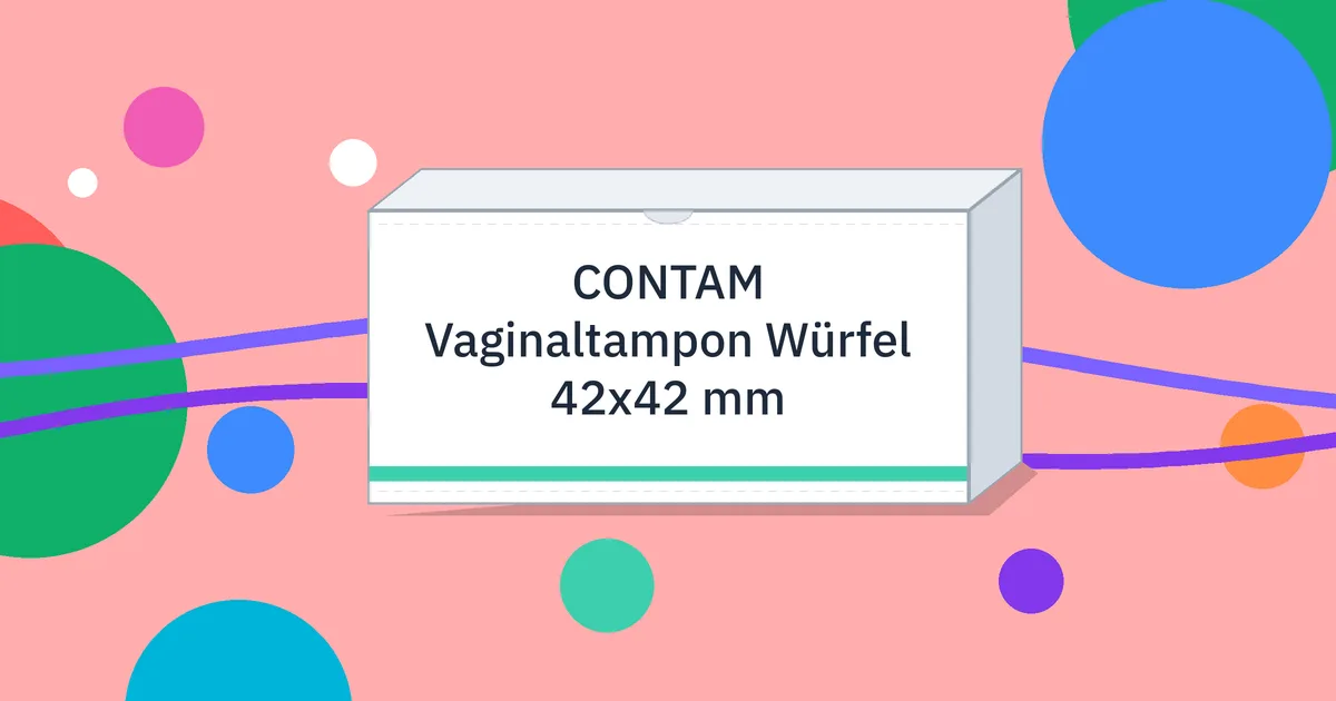 Symbolbild: Packung mit der Aufschrift CONTAM Vaginaltampon Würfel 42x42 mm (PZN 10992706) – Verfügbarkeit und Bezug in Apotheken in Frankfurt am Main