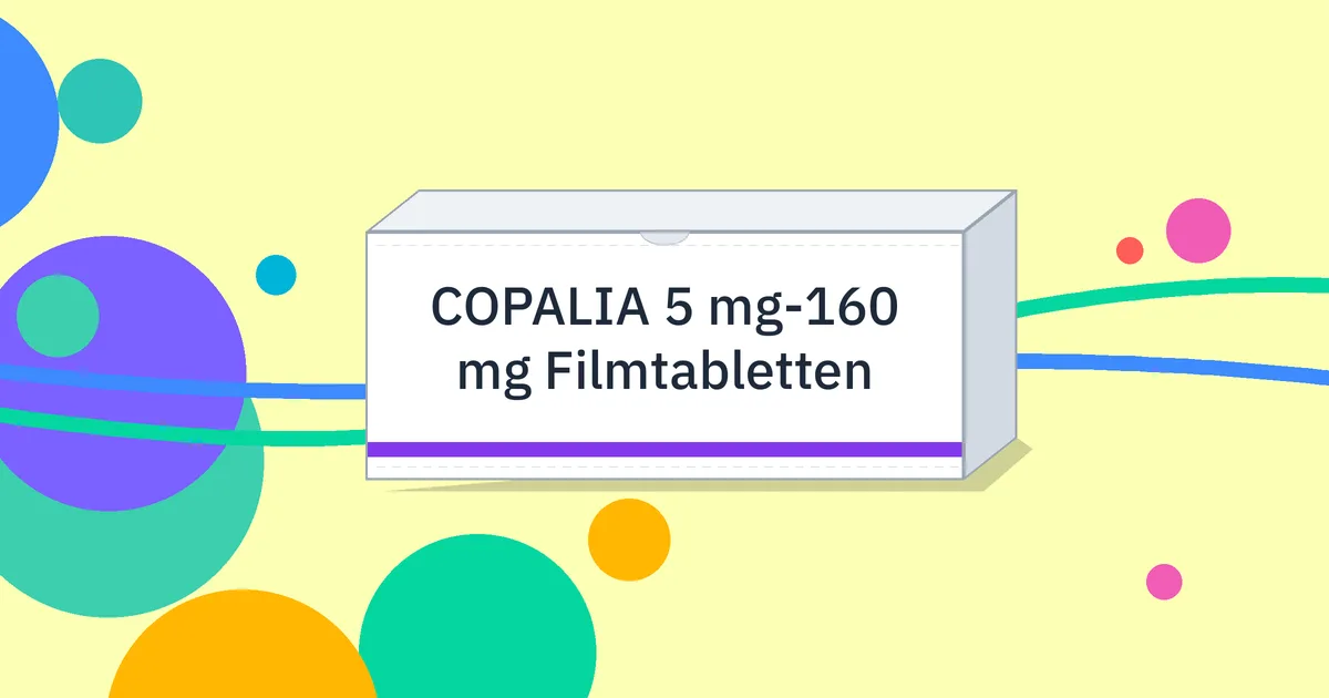 Symbolbild: Packung mit der Aufschrift COPALIA 5 mg-160 mg Filmtabletten (PZN 14398934) – Verfügbarkeit und Bezug in Apotheken in Frankfurt am Main