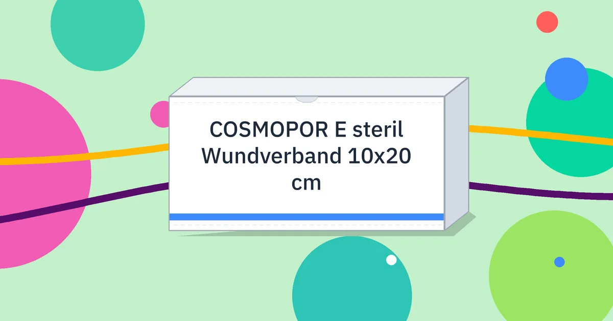 Symbolbild: Packung mit der Aufschrift COSMOPOR E steril Wundverband 10x20 cm (PZN 20543458) – Verfügbarkeit und Bezug in Apotheken in Frankfurt am Main
