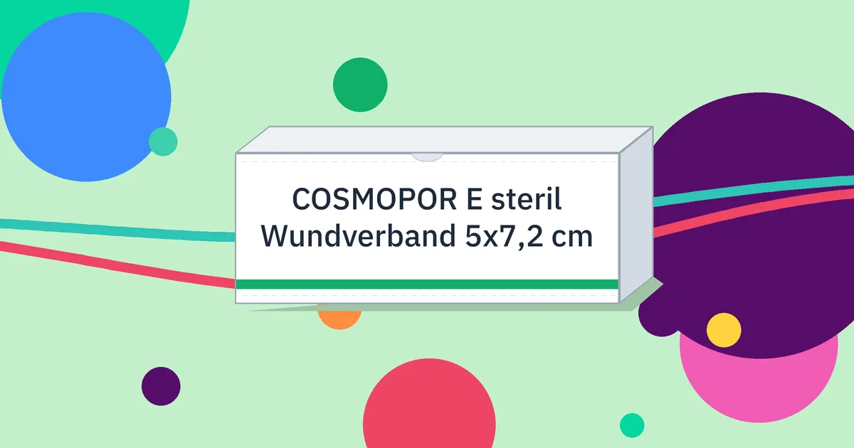 Symbolbild: Packung mit der Aufschrift COSMOPOR E steril Wundverband 5x7,2 cm (PZN 19921731) – Verfügbarkeit und Bezug in Apotheken in Frankfurt am Main
