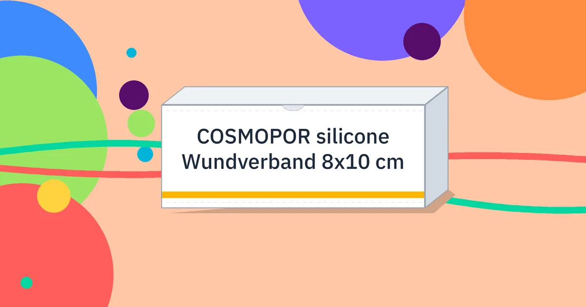 Symbolbild: Packung mit der Aufschrift COSMOPOR silicone Wundverband 8x10 cm (PZN 17417767) – Verfügbarkeit und Bezug in Apotheken in Frankfurt am Main