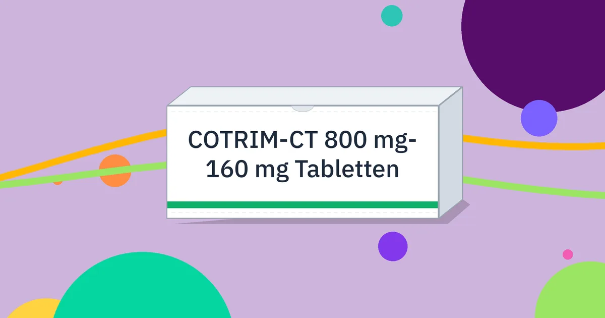 Symbolbild: Packung mit der Aufschrift COTRIM-CT 800 mg-160 mg Tabletten (PZN 04190865) – Verfügbarkeit und Bezug in Apotheken in Frankfurt am Main