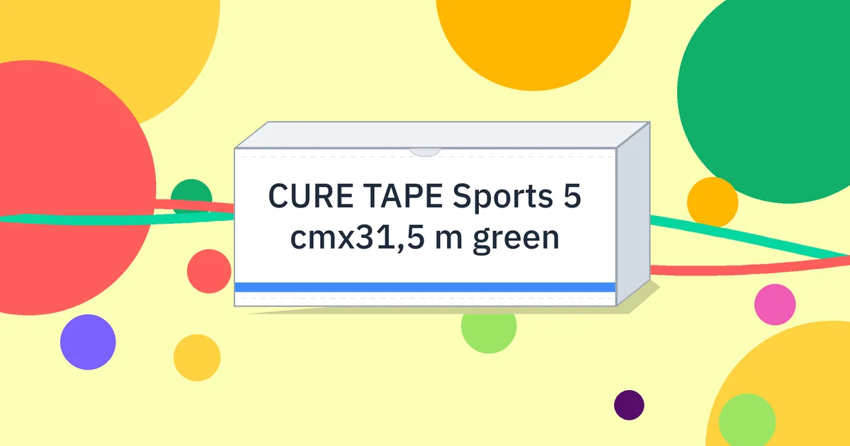 Symbolbild: Packung mit der Aufschrift CURE TAPE Sports 5 cmx31,5 m green (PZN 19711956) – Verfügbarkeit und Bezug in Apotheken in Frankfurt am Main