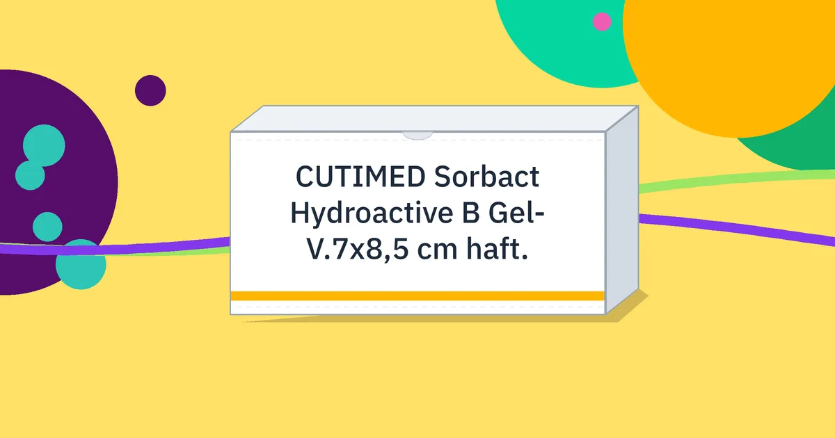 Symbolbild: Packung mit der Aufschrift CUTIMED Sorbact Hydroactive B Gel-V.7x8,5 cm haft. (PZN 19665908) – Verfügbarkeit und Bezug in Apotheken in Frankfurt am Main