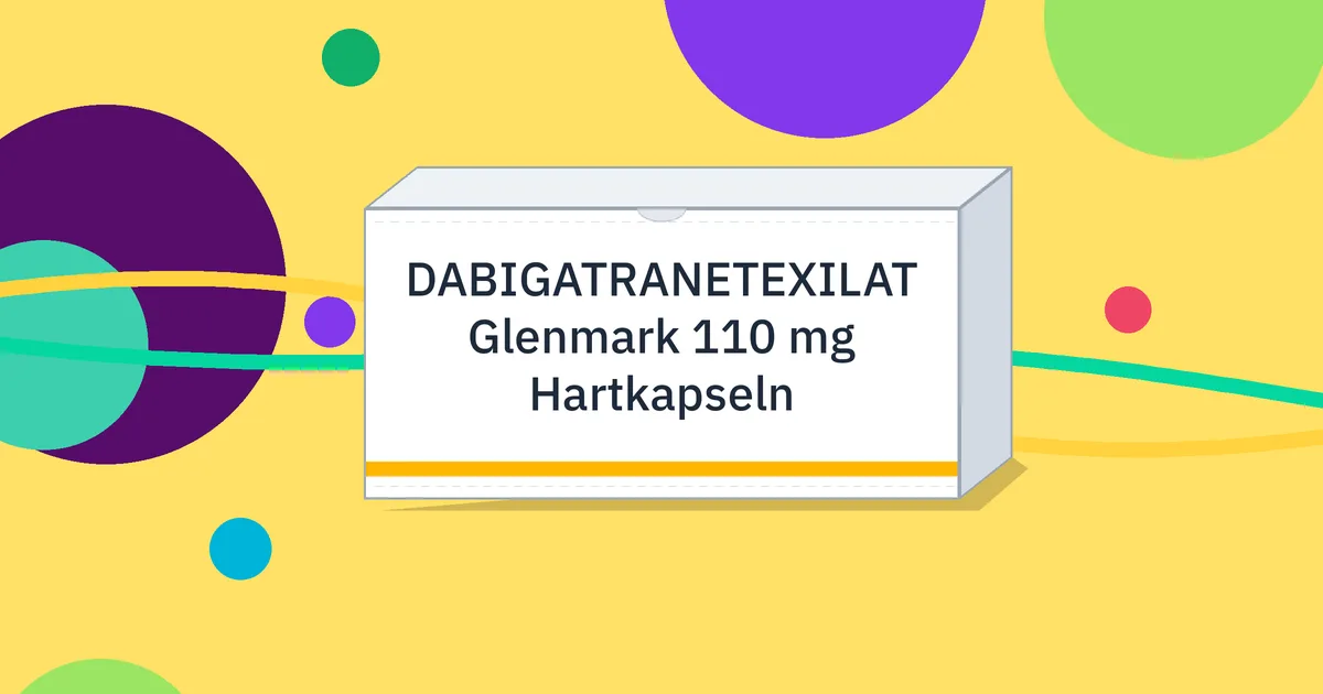 Symbolbild: Packung mit der Aufschrift DABIGATRANETEXILAT Glenmark 110 mg Hartkapseln (PZN 18444447) – Verfügbarkeit und Bezug in Apotheken in Frankfurt am Main