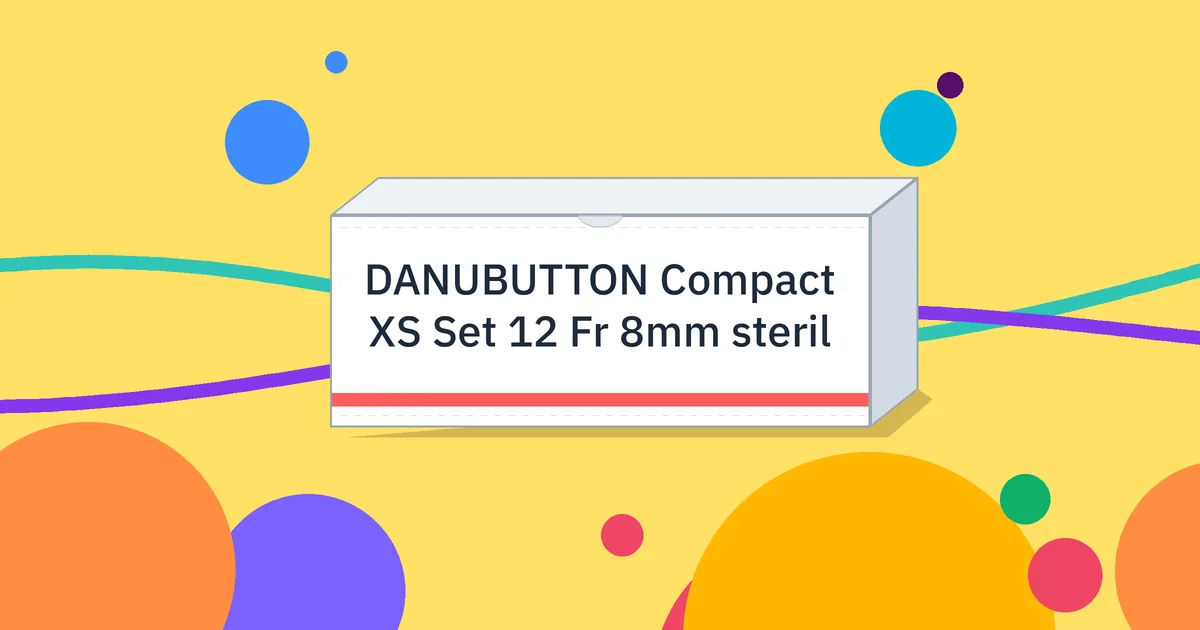 Symbolbild: Packung mit der Aufschrift DANUBUTTON Compact XS Set 12 Fr 8mm steril (PZN 19852438) – Verfügbarkeit und Bezug in Apotheken in Frankfurt am Main