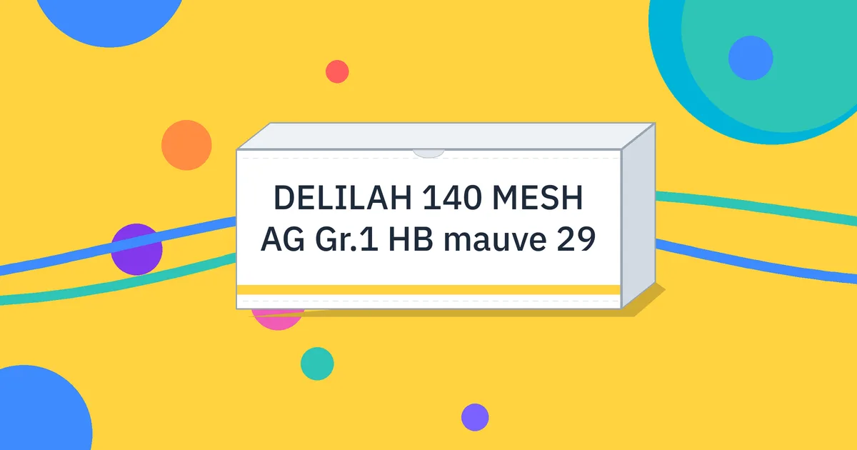 Symbolbild: Packung mit der Aufschrift DELILAH 140 MESH AG Gr.1 HB mauve 29 (PZN 13849470) – Verfügbarkeit und Bezug in Apotheken in Frankfurt am Main