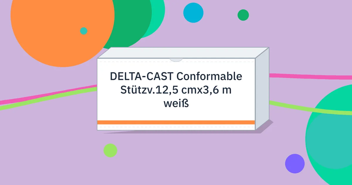 Symbolbild: Packung mit der Aufschrift DELTA-CAST Conformable Stützv.12,5 cmx3,6 m weiß (PZN 04590866) – Verfügbarkeit und Bezug in Apotheken in Frankfurt am Main
