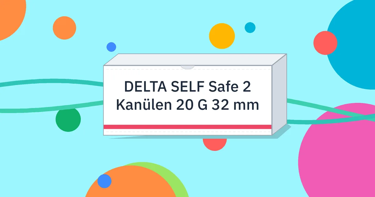 Symbolbild: Packung mit der Aufschrift DELTA SELF Safe 2 Kanülen 20 G 32 mm (PZN 07766478) – Verfügbarkeit und Bezug in Apotheken in Frankfurt am Main