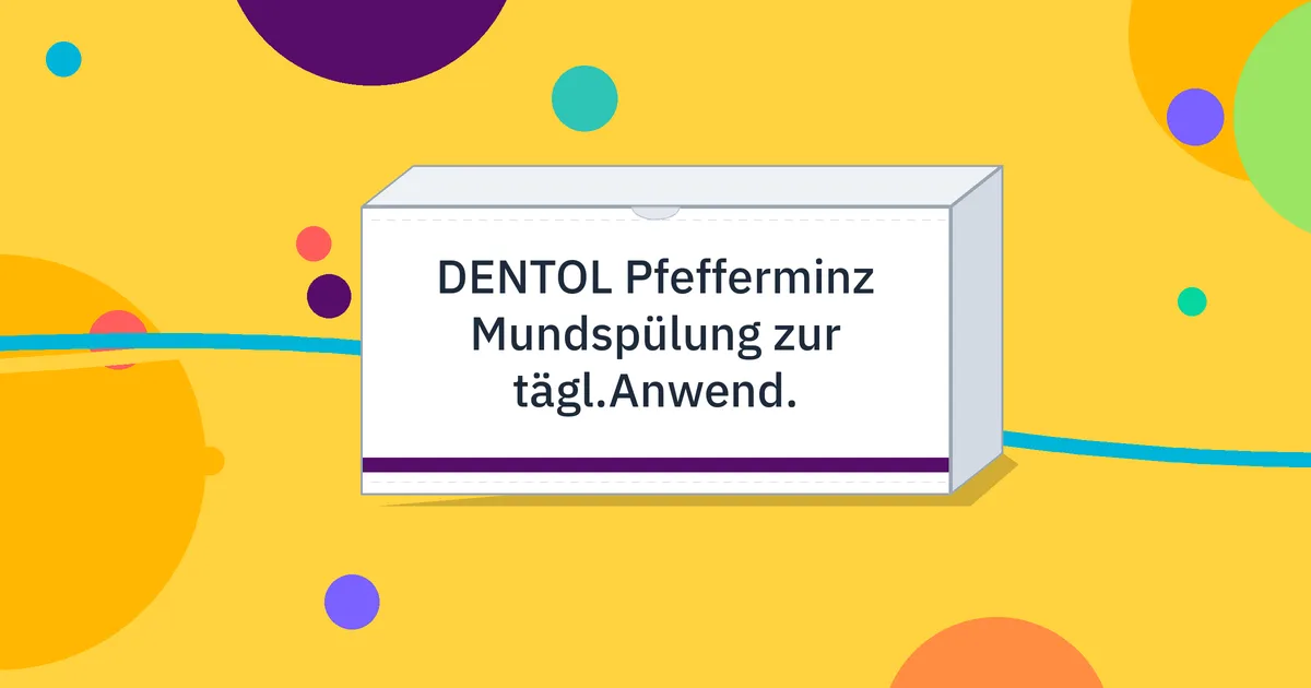 Symbolbild: Packung mit der Aufschrift DENTOL Pfefferminz Mundspülung zur tägl.Anwend. (PZN 17436084) – Verfügbarkeit und Bezug in Apotheken in Frankfurt am Main
