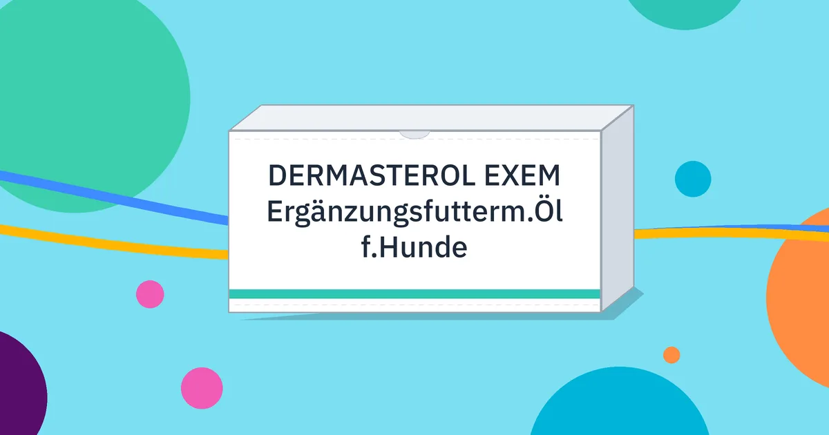 Symbolbild: Packung mit der Aufschrift DERMASTEROL EXEM Ergänzungsfutterm.Öl f.Hunde (PZN 13507315) – Verfügbarkeit und Bezug in Apotheken in Frankfurt am Main