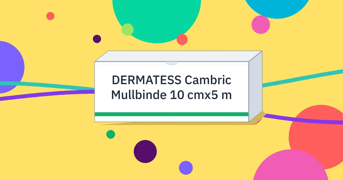 Symbolbild: Packung mit der Aufschrift DERMATESS Cambric Mullbinde 10 cmx5 m (PZN 06149482) – Verfügbarkeit und Bezug in Apotheken in Frankfurt am Main