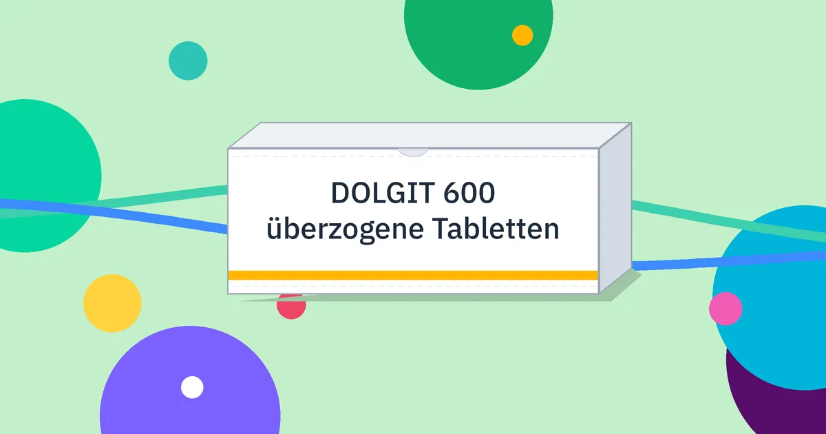 Symbolbild: Packung mit der Aufschrift DOLGIT 600 überzogene Tabletten (PZN 03030680) – Verfügbarkeit und Bezug in Apotheken in Frankfurt am Main