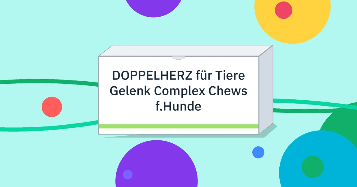 Symbolbild: Packung mit der Aufschrift DOPPELHERZ für Tiere Gelenk Complex Chews f.Hunde (PZN 17305637) – Verfügbarkeit und Bezug in Apotheken in Frankfurt am Main