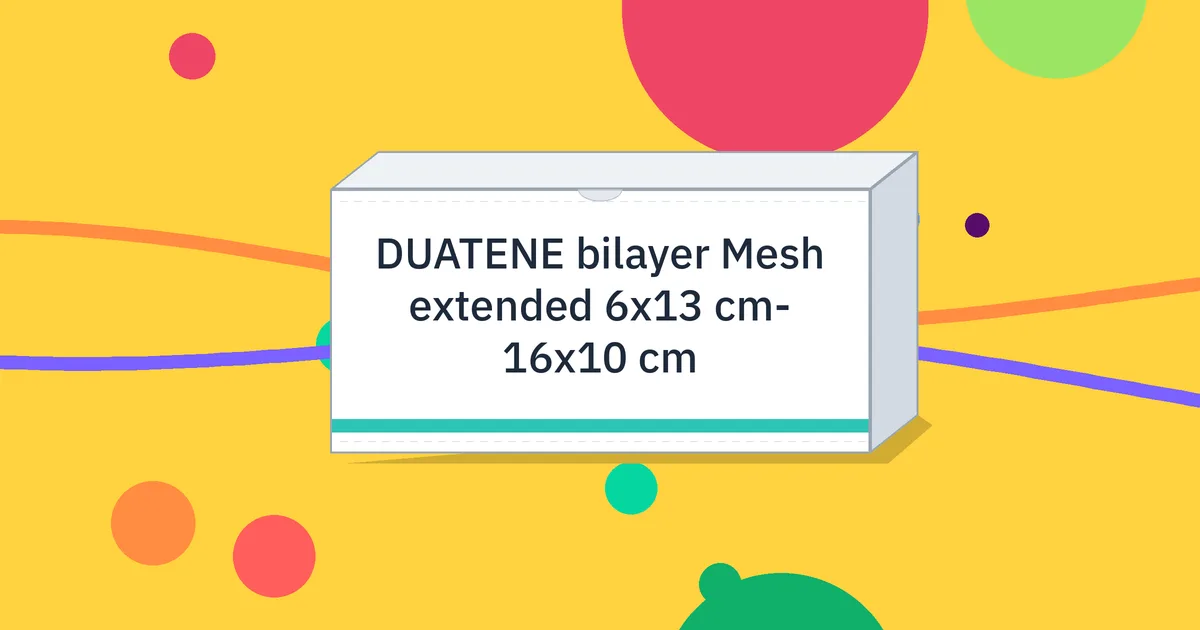 Symbolbild: Packung mit der Aufschrift DUATENE bilayer Mesh extended 6x13 cm-16x10 cm (PZN 13979333) – Verfügbarkeit und Bezug in Apotheken in Frankfurt am Main