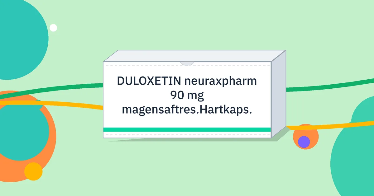 Symbolbild: Packung mit der Aufschrift DULOXETIN neuraxpharm 90 mg magensaftres.Hartkaps. (PZN 16901627) – Verfügbarkeit und Bezug in Apotheken in Frankfurt am Main