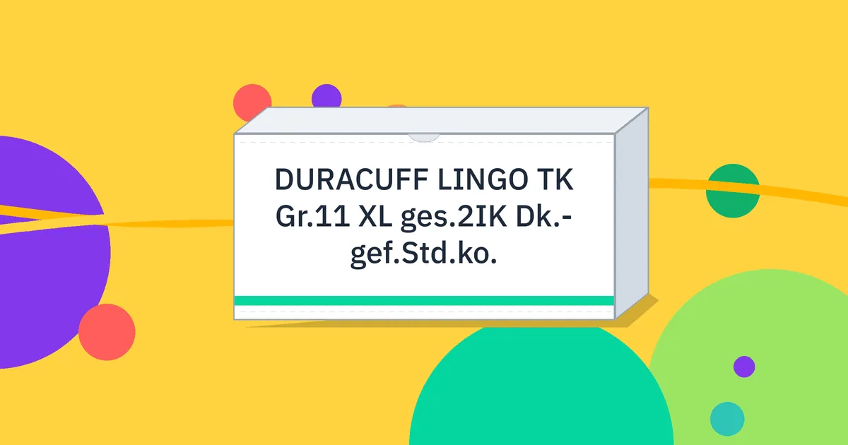 Symbolbild: Packung mit der Aufschrift DURACUFF LINGO TK Gr.11 XL ges.2IK Dk.-gef.Std.ko. (PZN 04964344) – Verfügbarkeit und Bezug in Apotheken in Frankfurt am Main