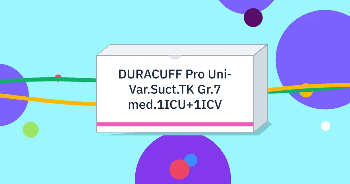 Symbolbild: Packung mit der Aufschrift DURACUFF Pro Uni-Var.Suct.TK Gr.7 med.1ICU+1ICV (PZN 19245230) – Verfügbarkeit und Bezug in Apotheken in Frankfurt am Main