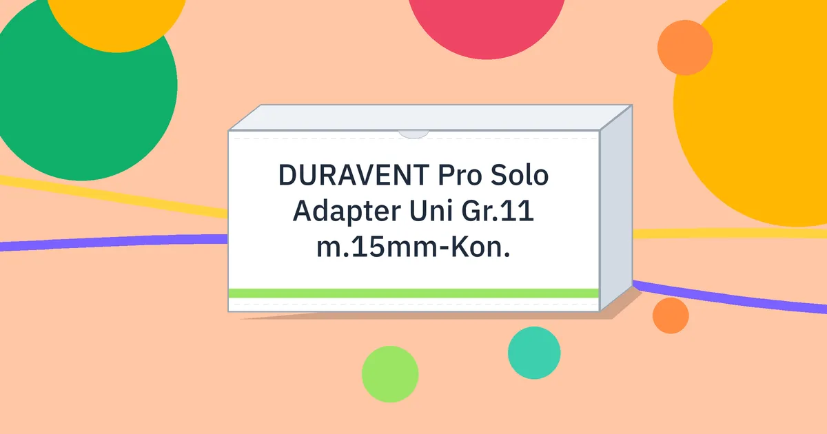Symbolbild: Packung mit der Aufschrift DURAVENT Pro Solo Adapter Uni Gr.11 m.15mm-Kon. (PZN 19272706) – Verfügbarkeit und Bezug in Apotheken in Frankfurt am Main