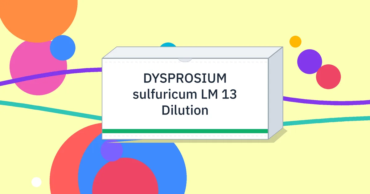 Symbolbild: Packung mit der Aufschrift DYSPROSIUM sulfuricum LM 13 Dilution (PZN 13467952) – Verfügbarkeit und Bezug in Apotheken in Frankfurt am Main
