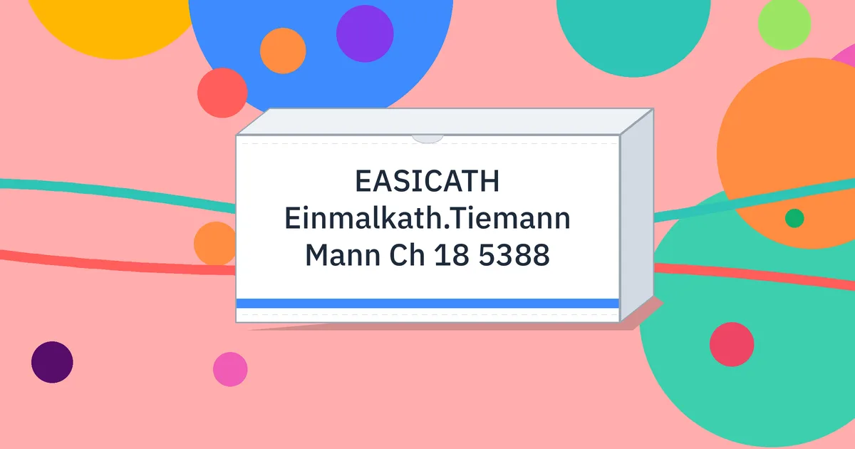 Symbolbild: Packung mit der Aufschrift EASICATH Einmalkath.Tiemann Mann Ch 18 5388 (PZN 00598718) – Verfügbarkeit und Bezug in Apotheken in Frankfurt am Main