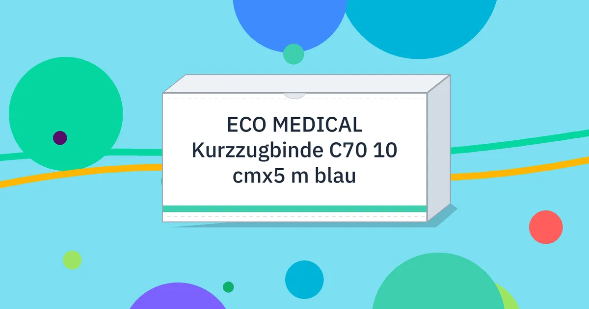 Symbolbild: Packung mit der Aufschrift ECO MEDICAL Kurzzugbinde C70 10 cmx5 m blau (PZN 14189857) – Verfügbarkeit und Bezug in Apotheken in Frankfurt am Main