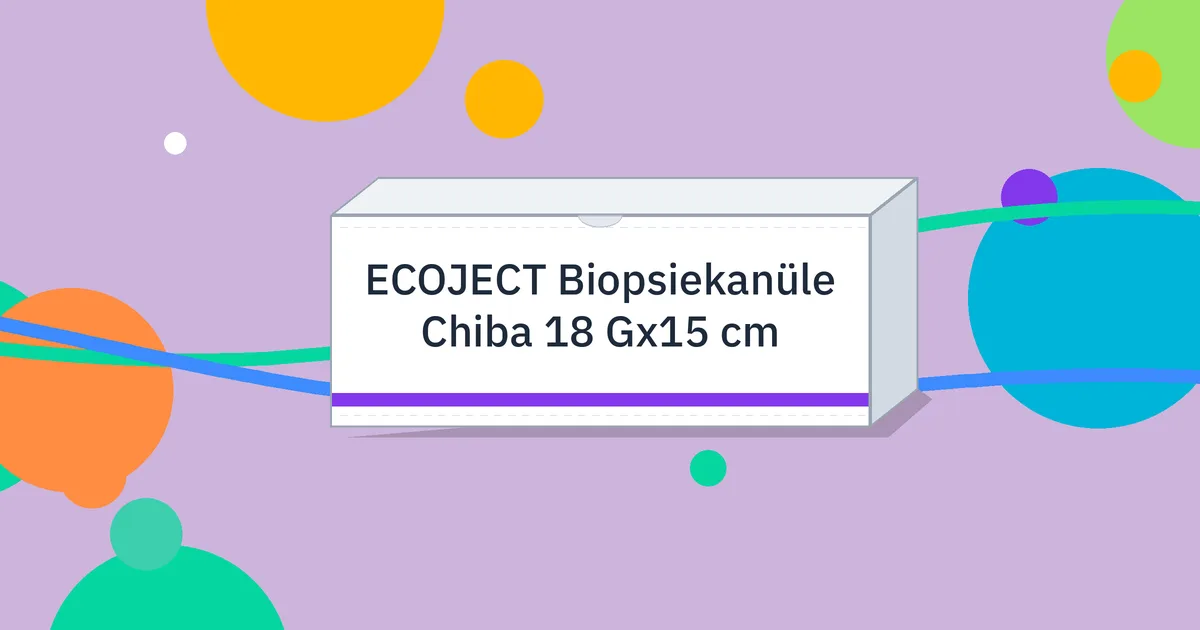 Symbolbild: Packung mit der Aufschrift ECOJECT Biopsiekanüle Chiba 18 Gx15 cm (PZN 06125033) – Verfügbarkeit und Bezug in Apotheken in Frankfurt am Main