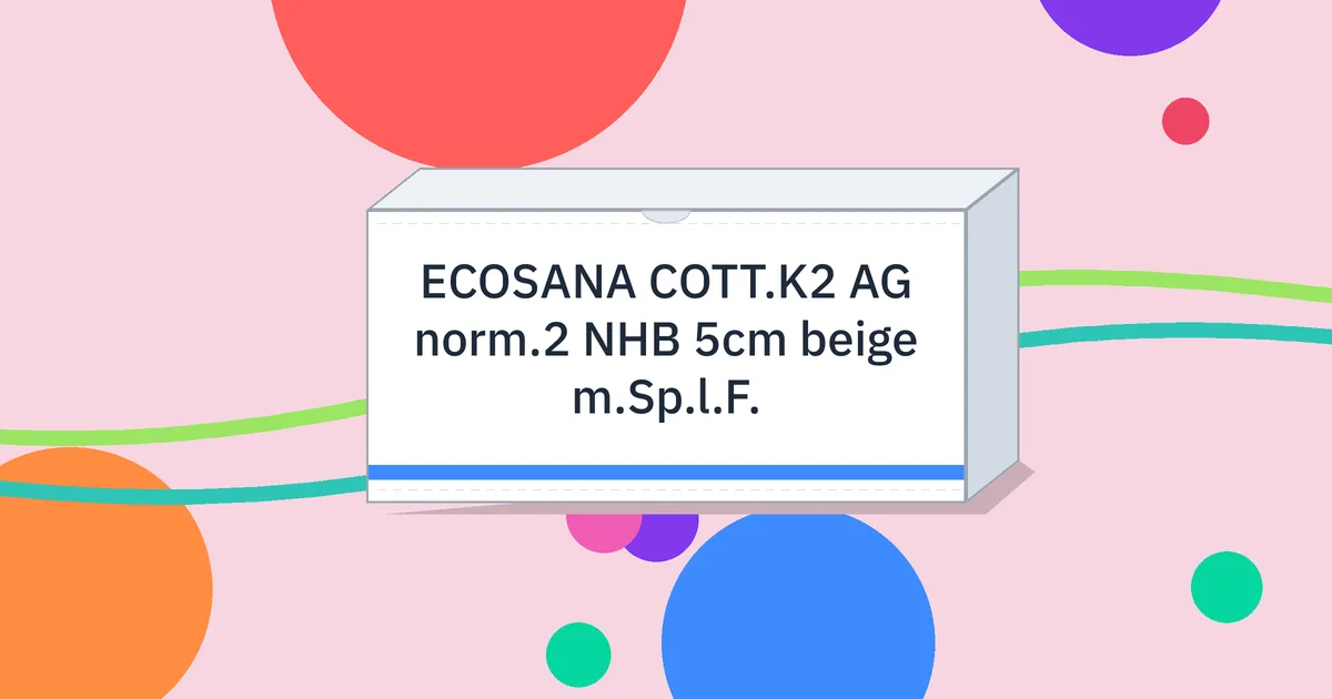 Symbolbild: Packung mit der Aufschrift ECOSANA COTT.K2 AG norm.2 NHB 5cm beige m.Sp.l.F. (PZN 16949002) – Verfügbarkeit und Bezug in Apotheken in Frankfurt am Main