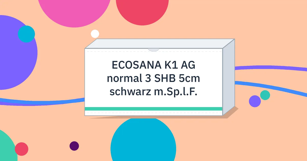 Symbolbild: Packung mit der Aufschrift ECOSANA K1 AG normal 3 SHB 5cm schwarz m.Sp.l.F. (PZN 04727207) – Verfügbarkeit und Bezug in Apotheken in Frankfurt am Main