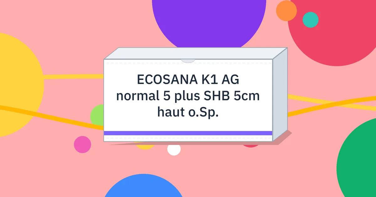Symbolbild: Packung mit der Aufschrift ECOSANA K1 AG normal 5 plus SHB 5cm haut o.Sp. (PZN 04729407) – Verfügbarkeit und Bezug in Apotheken in Frankfurt am Main