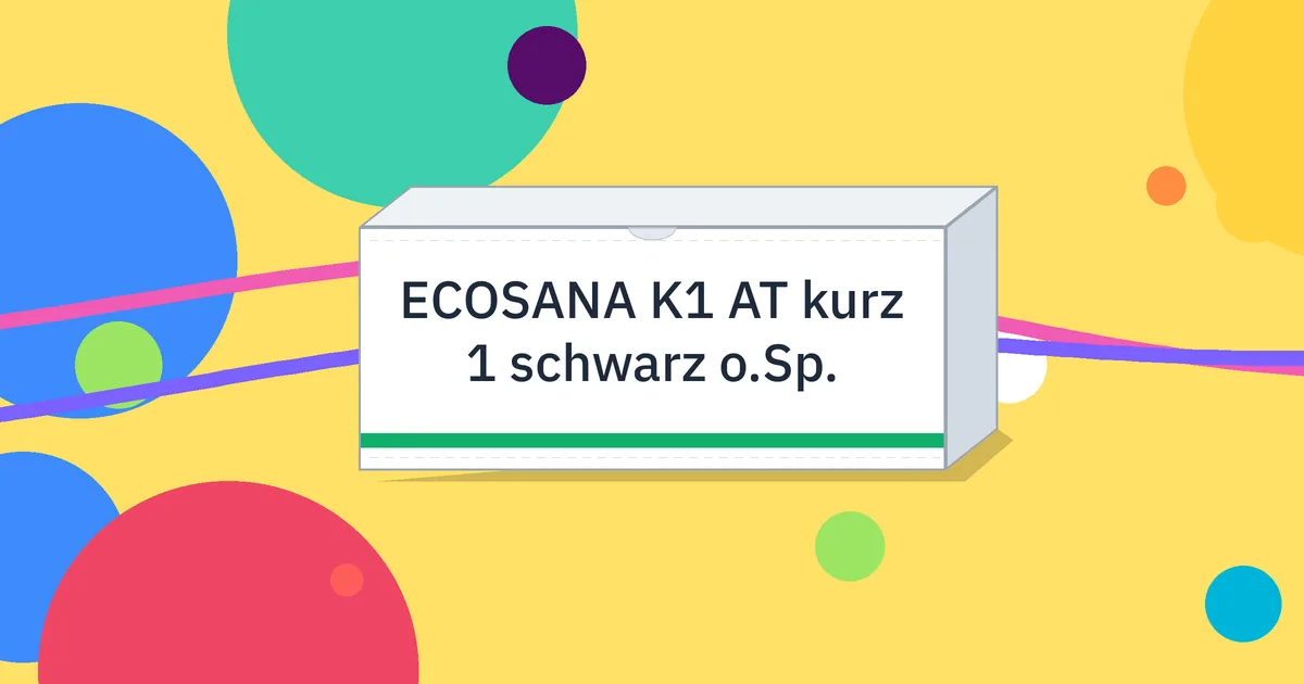 Symbolbild: Packung mit der Aufschrift ECOSANA K1 AT kurz 1 schwarz o.Sp. (PZN 04731143) – Verfügbarkeit und Bezug in Apotheken in Frankfurt am Main