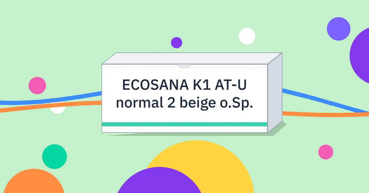 Symbolbild: Packung mit der Aufschrift ECOSANA K1 AT-U normal 2 beige o.Sp. (PZN 04733194) – Verfügbarkeit und Bezug in Apotheken in Frankfurt am Main