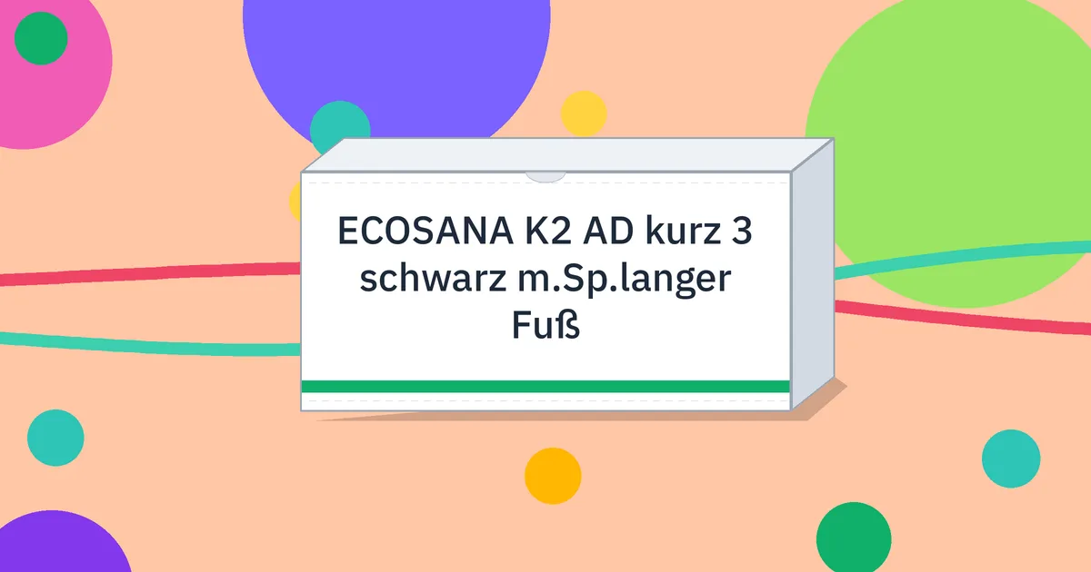 Symbolbild: Packung mit der Aufschrift ECOSANA K2 AD kurz 3 schwarz m.Sp.langer Fuß (PZN 10954083) – Verfügbarkeit und Bezug in Apotheken in Frankfurt am Main