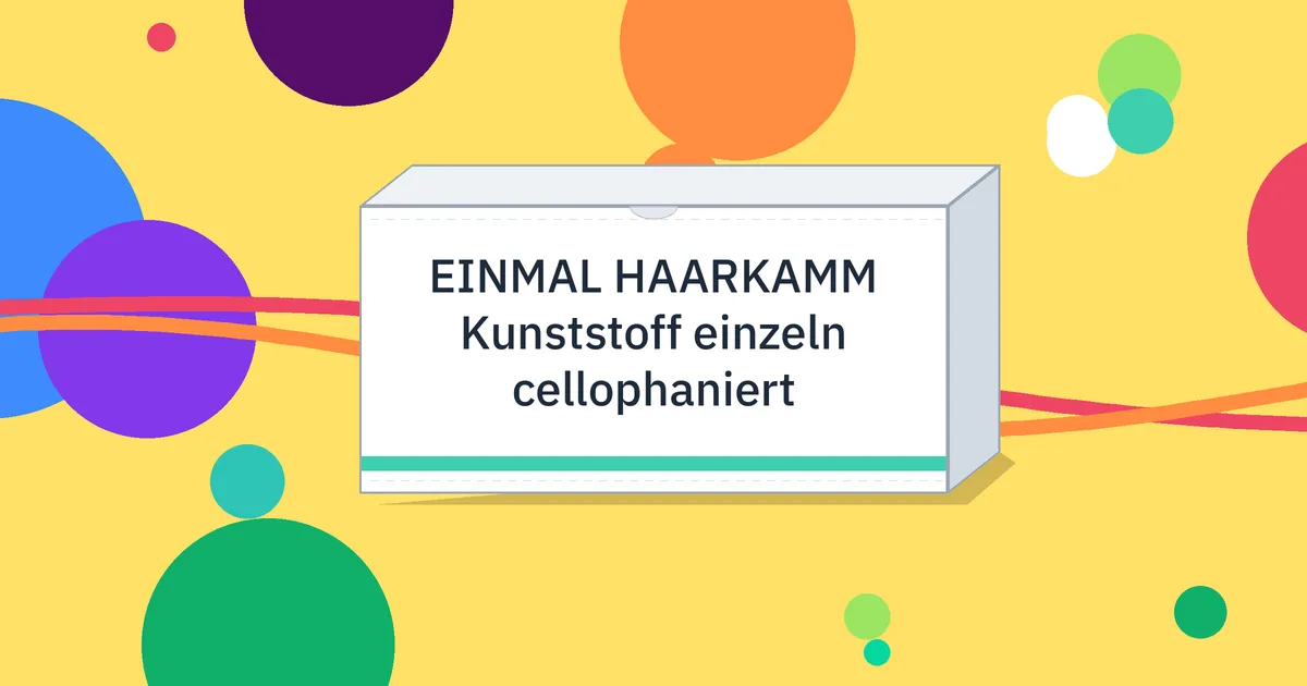 Symbolbild: Packung mit der Aufschrift EINMAL HAARKAMM Kunststoff einzeln cellophaniert (PZN 11857672) – Verfügbarkeit und Bezug in Apotheken in Frankfurt am Main