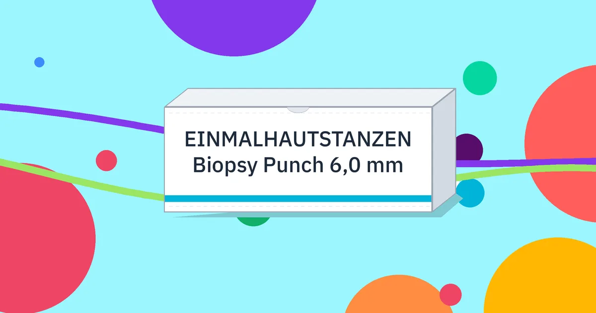 Symbolbild: Packung mit der Aufschrift EINMALHAUTSTANZEN Biopsy Punch 6,0 mm (PZN 19104110) – Verfügbarkeit und Bezug in Apotheken in Frankfurt am Main