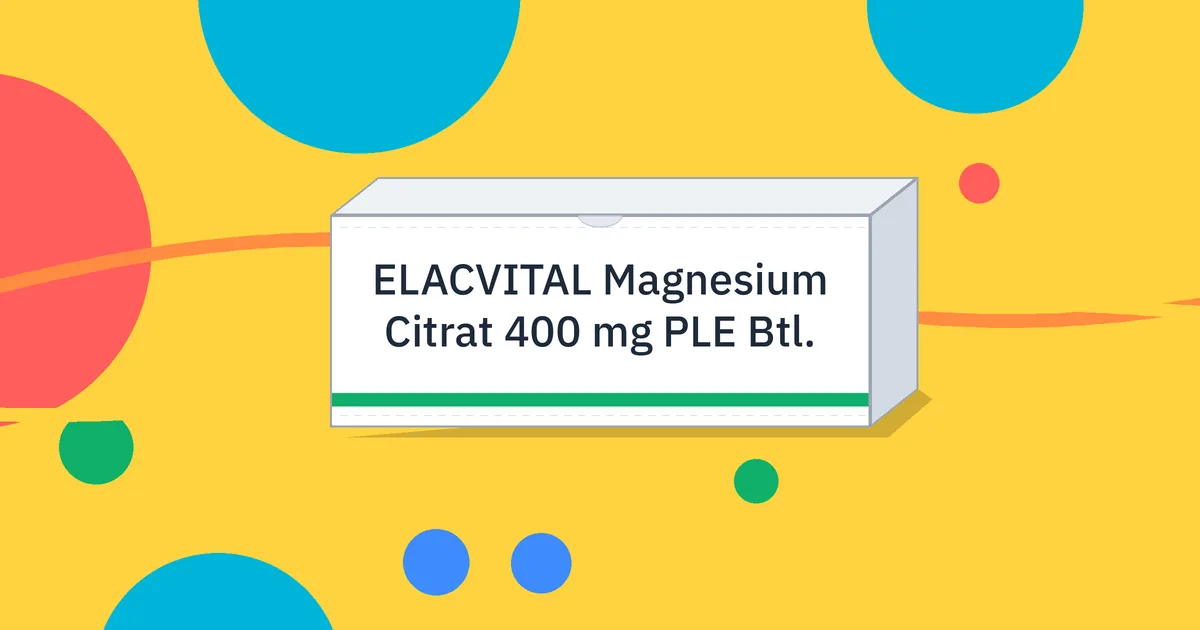 Symbolbild: Packung mit der Aufschrift ELACVITAL Magnesium Citrat 400 mg PLE Btl. (PZN 19229484) – Verfügbarkeit und Bezug in Apotheken in Frankfurt am Main