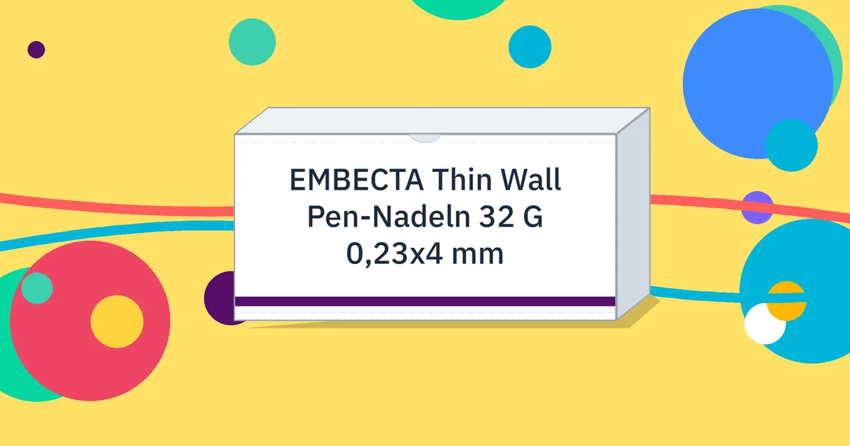 Symbolbild: Packung mit der Aufschrift EMBECTA Thin Wall Pen-Nadeln 32 G 0,23x4 mm (PZN 20826280) – Verfügbarkeit und Bezug in Apotheken in Frankfurt am Main