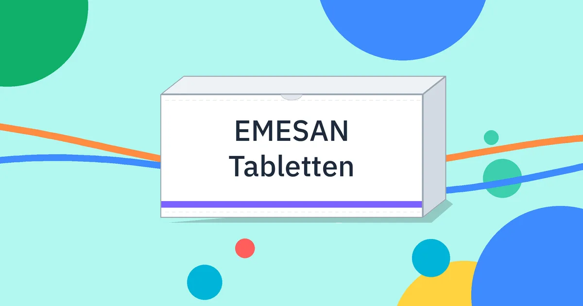Symbolbild: Packung mit der Aufschrift EMESAN Tabletten (PZN 02450977) – Verfügbarkeit und Bezug in Apotheken in Frankfurt am Main