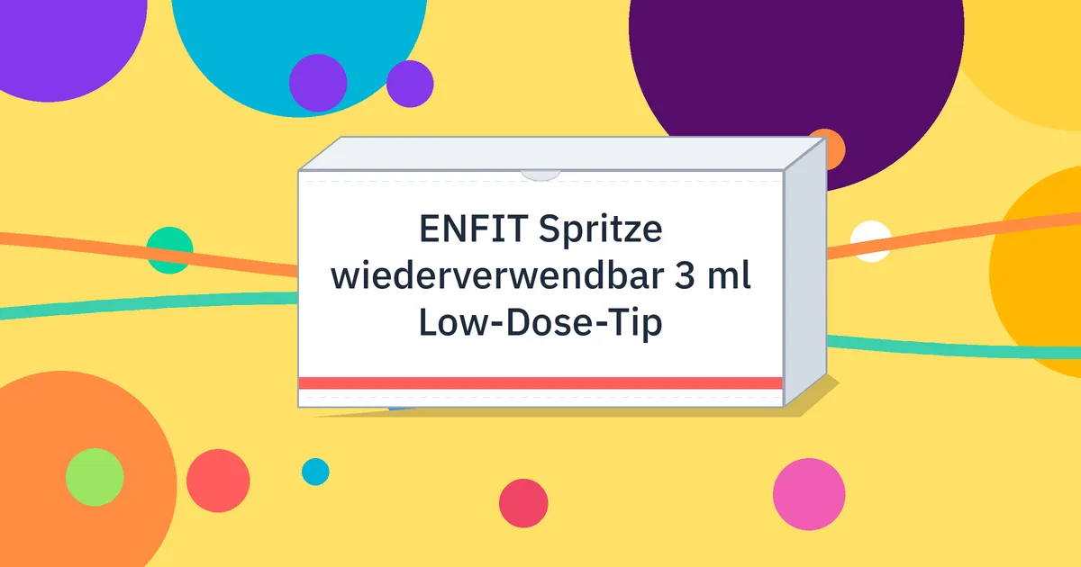Symbolbild: Packung mit der Aufschrift ENFIT Spritze wiederverwendbar 3 ml Low-Dose-Tip (PZN 20647034) – Verfügbarkeit und Bezug in Apotheken in Frankfurt am Main