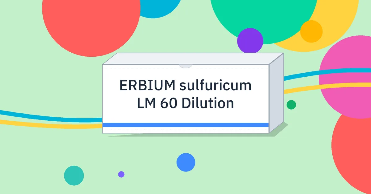 Symbolbild: Packung mit der Aufschrift ERBIUM sulfuricum LM 60 Dilution (PZN 13474136) – Verfügbarkeit und Bezug in Apotheken in Frankfurt am Main