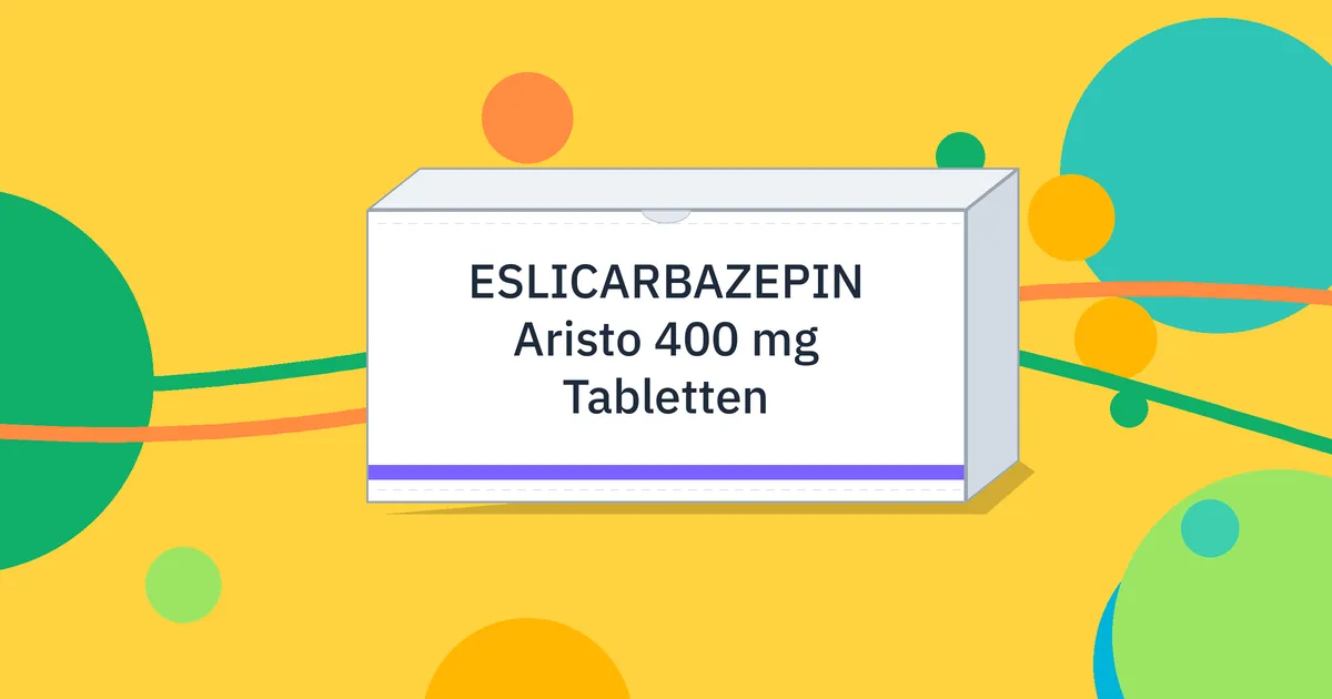 Symbolbild: Packung mit der Aufschrift ESLICARBAZEPIN Aristo 400 mg Tabletten (PZN 16850930) – Verfügbarkeit und Bezug in Apotheken in Frankfurt am Main