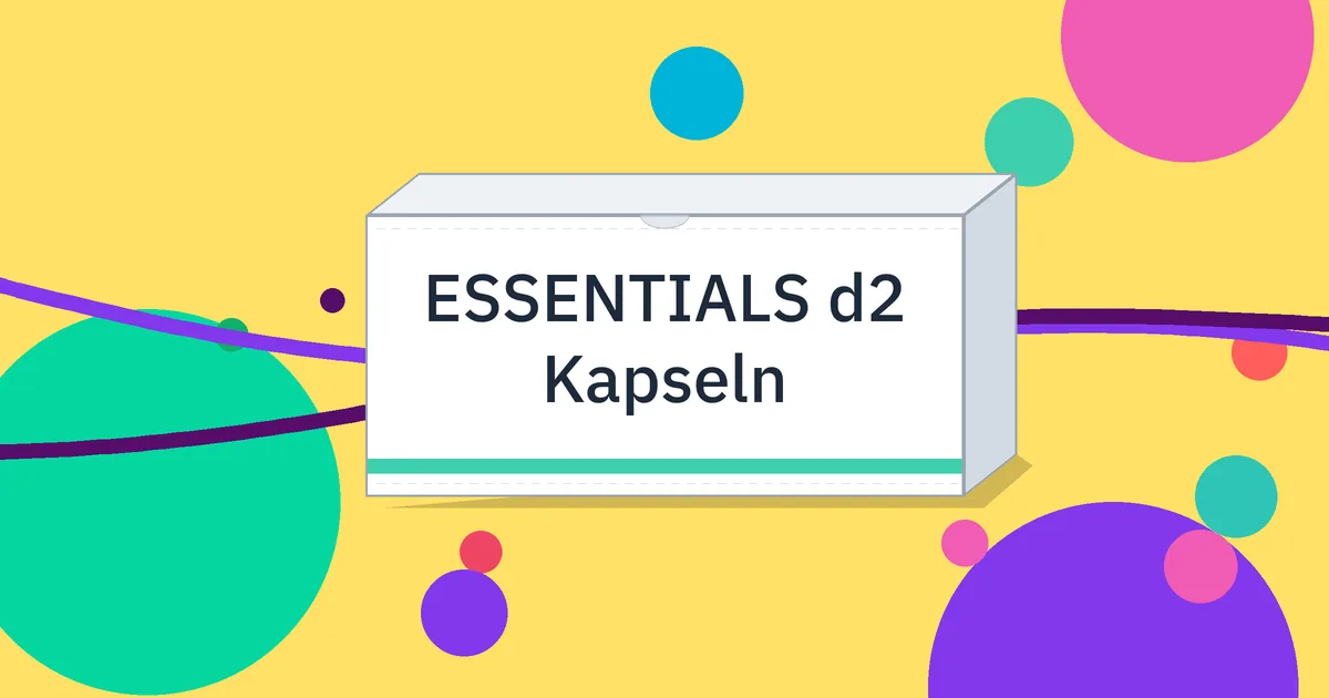 Symbolbild: Packung mit der Aufschrift ESSENTIALS d2 Kapseln (PZN 19166080) – Verfügbarkeit und Bezug in Apotheken in Frankfurt am Main