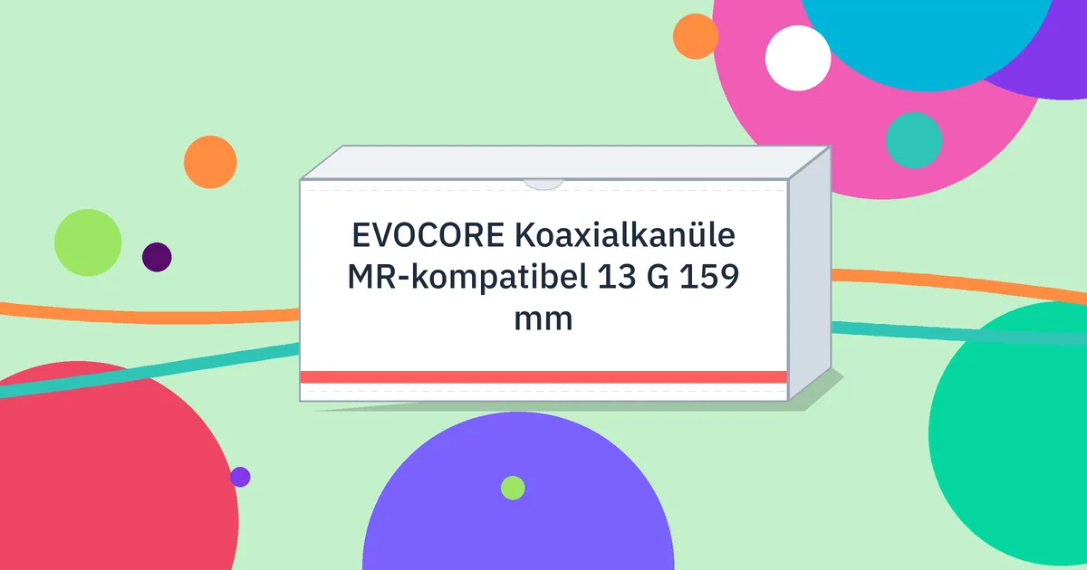 Symbolbild: Packung mit der Aufschrift EVOCORE Koaxialkanüle MR-kompatibel 13 G 159 mm (PZN 11655750) – Verfügbarkeit und Bezug in Apotheken in Frankfurt am Main