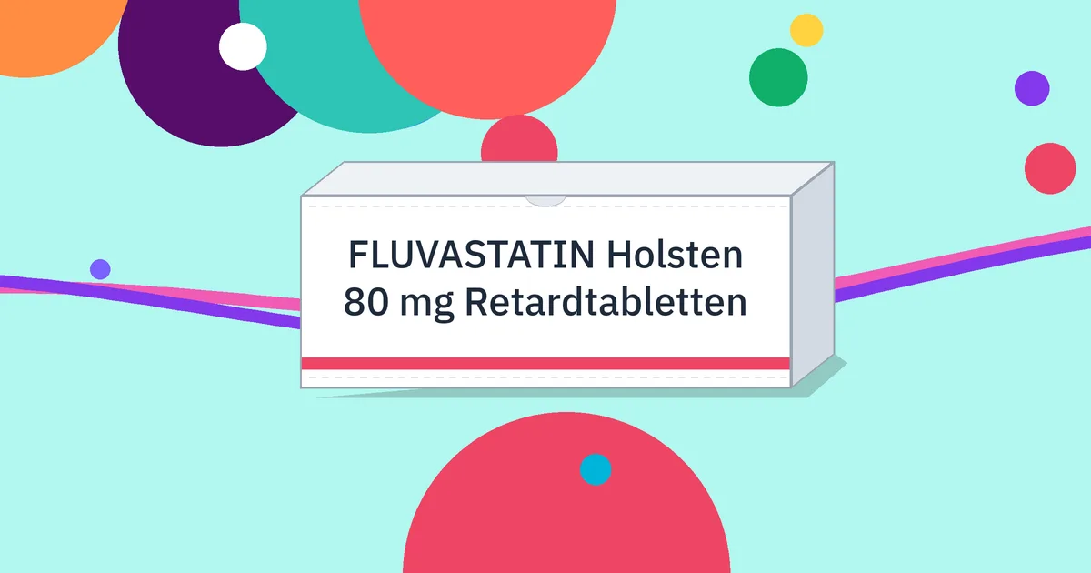 Symbolbild: Packung mit der Aufschrift FLUVASTATIN Holsten 80 mg Retardtabletten (PZN 16231718) – Verfügbarkeit und Bezug in Apotheken in Frankfurt am Main