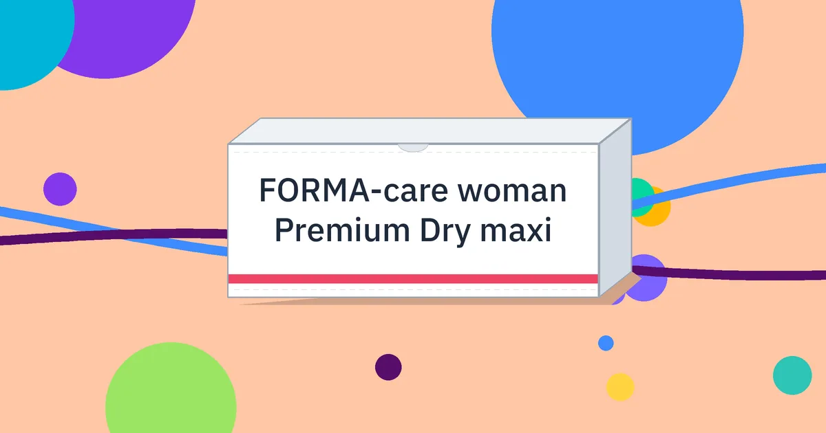 Symbolbild: Packung mit der Aufschrift FORMA-care woman Premium Dry maxi (PZN 15785024) – Verfügbarkeit und Bezug in Apotheken in Frankfurt am Main