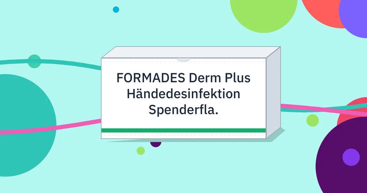 Symbolbild: Packung mit der Aufschrift FORMADES Derm Plus Händedesinfektion Spenderfla. (PZN 16928833) – Verfügbarkeit und Bezug in Apotheken in Frankfurt am Main