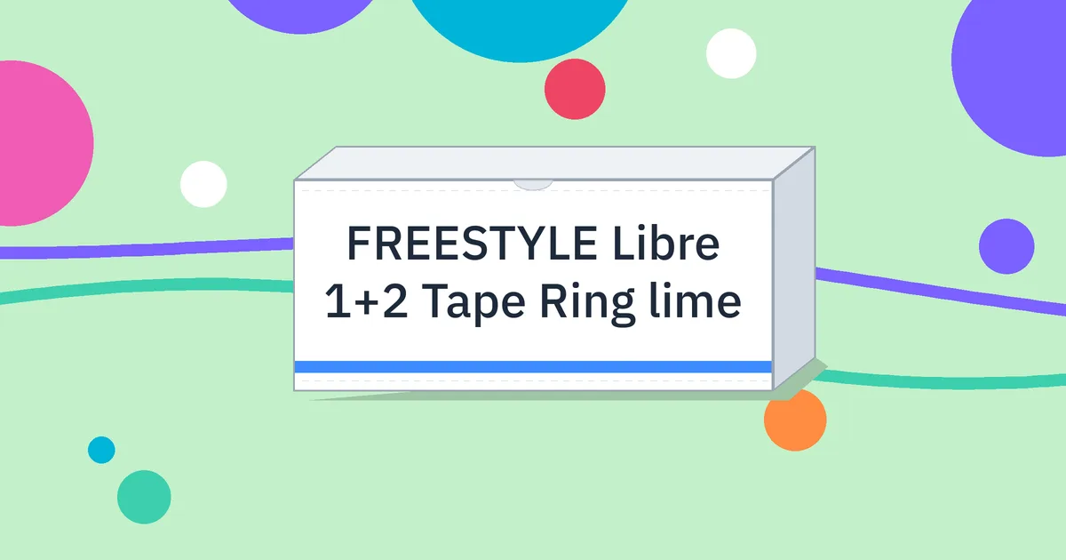 Symbolbild: Packung mit der Aufschrift FREESTYLE Libre 1+2 Tape Ring lime (PZN 18177638) – Verfügbarkeit und Bezug in Apotheken in Frankfurt am Main