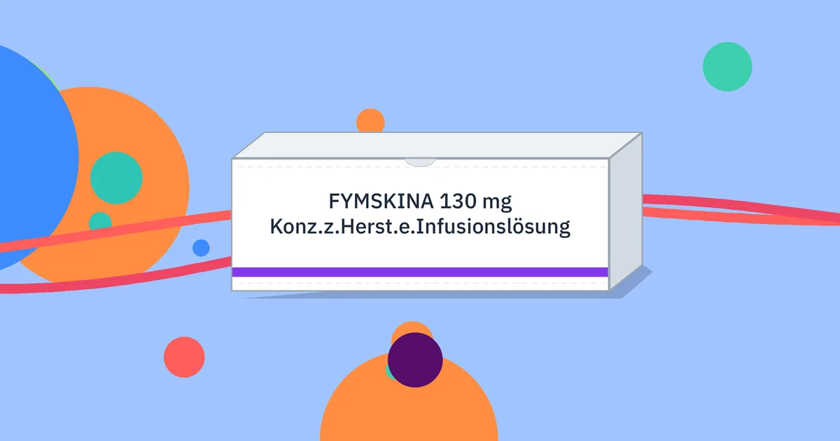 Symbolbild: Packung mit der Aufschrift FYMSKINA 130 mg Konz.z.Herst.e.Infusionslösung (PZN 19741555) – Verfügbarkeit und Bezug in Apotheken in Frankfurt am Main
