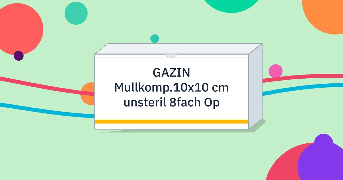 Symbolbild: Packung mit der Aufschrift GAZIN Mullkomp.10x10 cm unsteril 8fach Op (PZN 20579976) – Verfügbarkeit und Bezug in Apotheken in Frankfurt am Main
